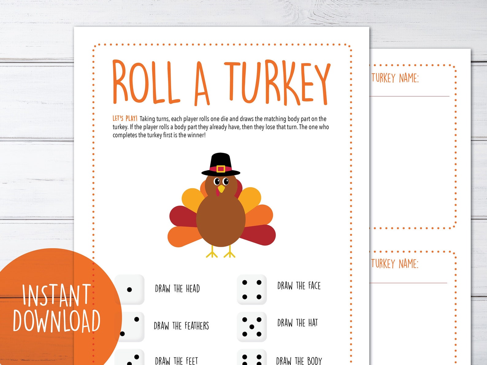 Roll A Turkey Thanksgiving Dice Game - Printable Instant Download ...