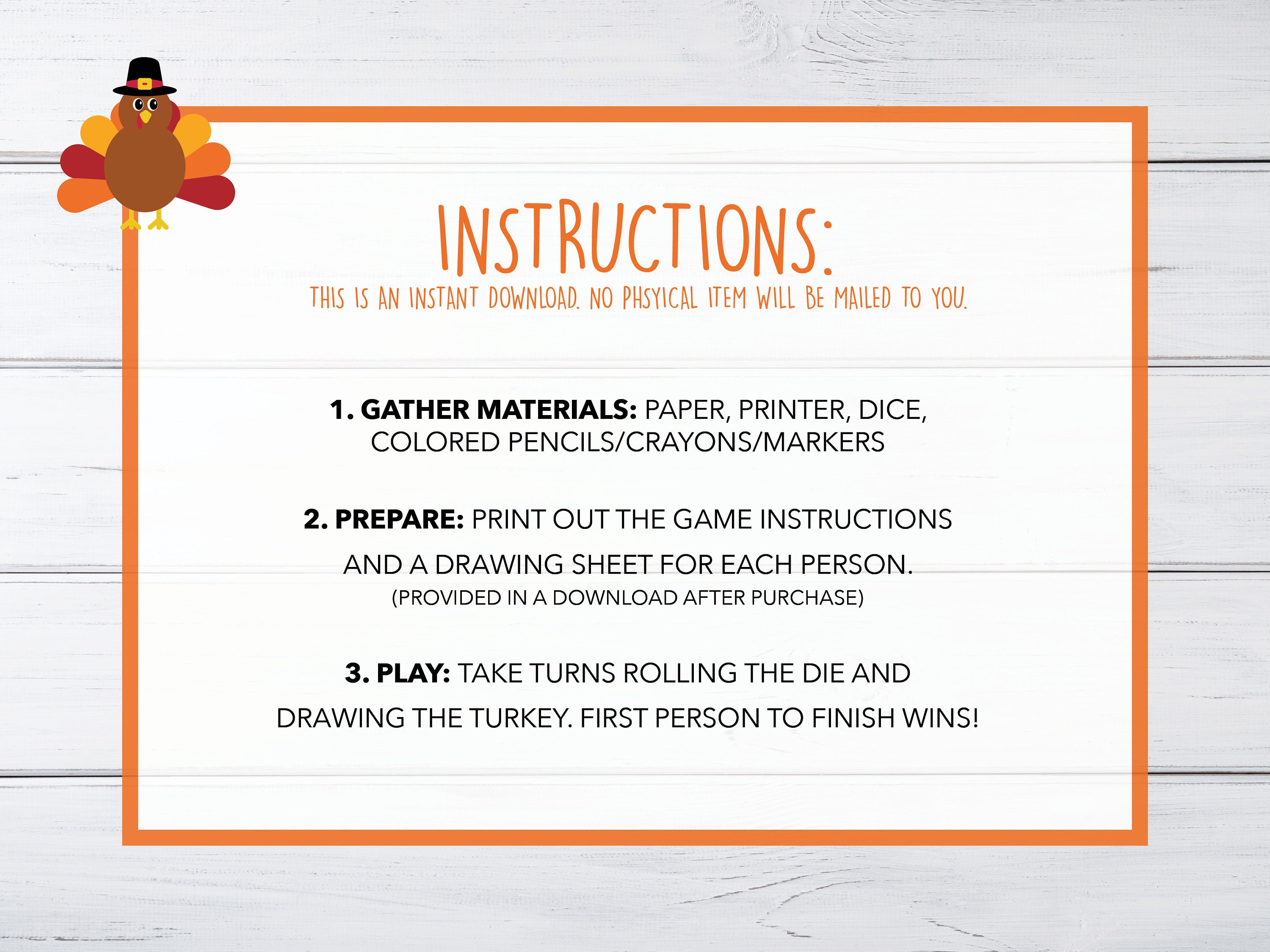 Roll A Turkey Thanksgiving Dice Game - Printable Instant Download ...