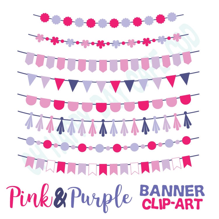 Clipart Pink Purple Banners Pennant Bunting Instant Download Invitation ...