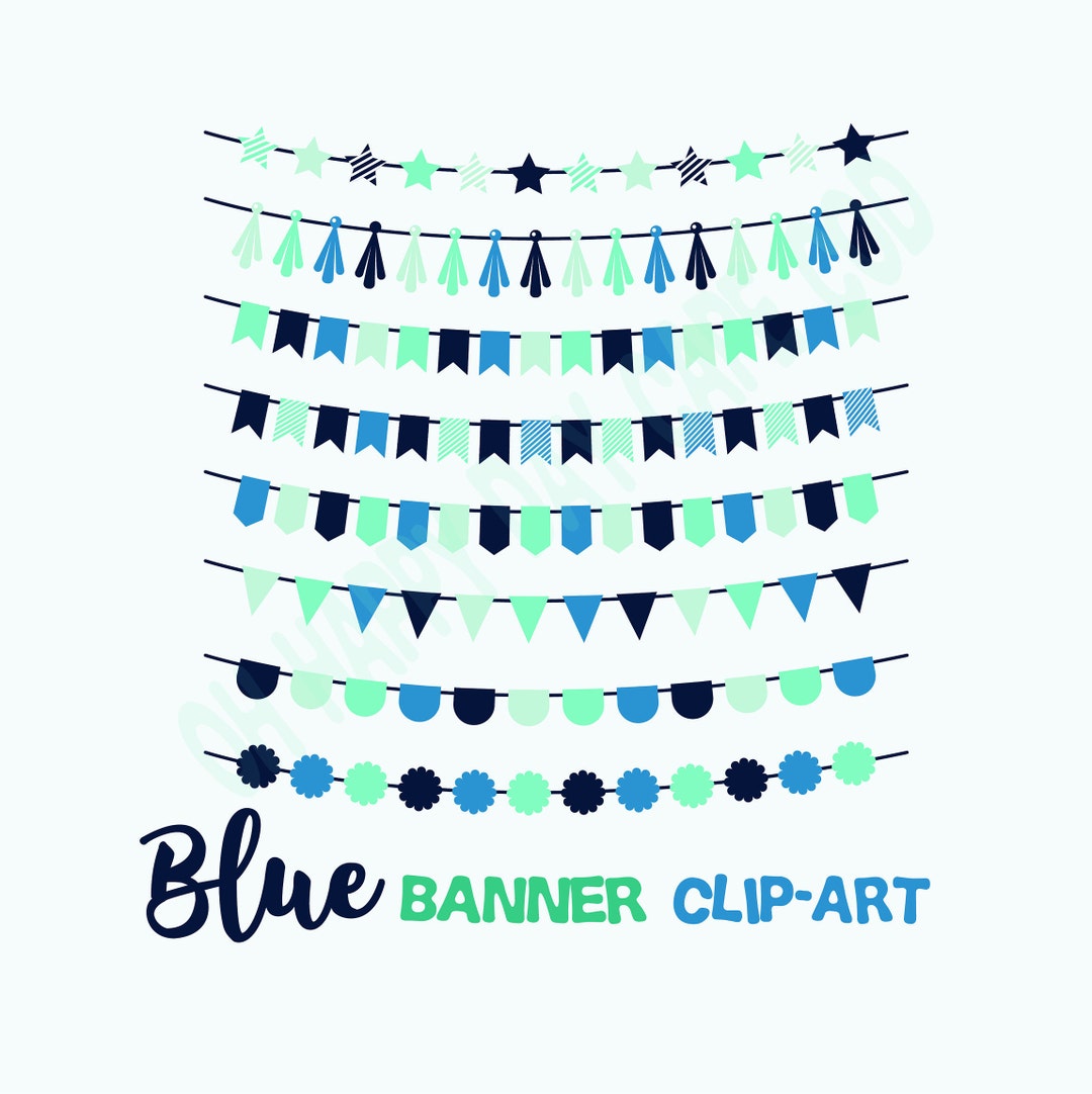 Clipart Blue Banners Pennant Bunting Instant Download Invitation ...