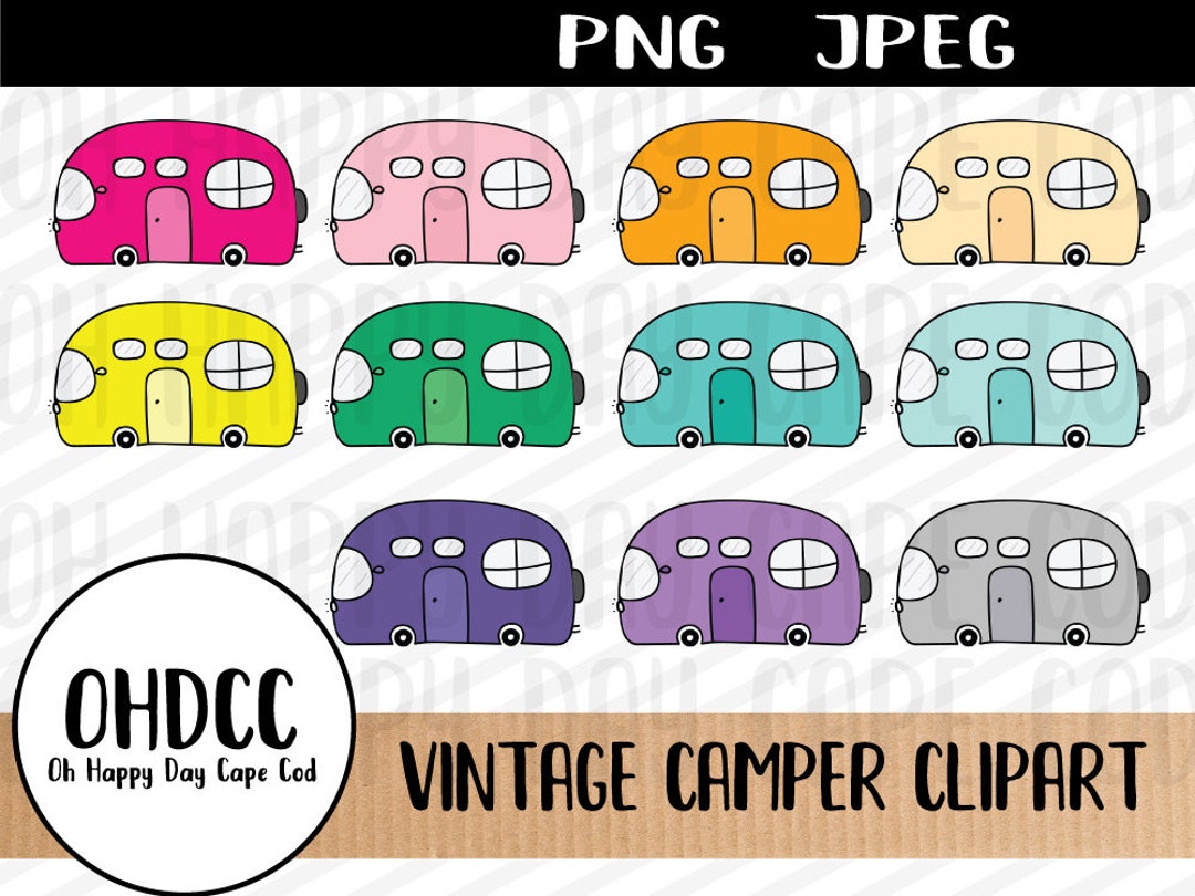 Vintage Camper Camping Clipart Happy Camper Travel RV Clipart Vector ...