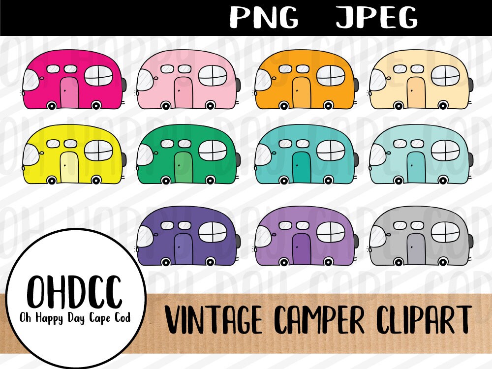 Vintage Camper Camping Clipart Happy Camper Travel RV Clipart Vector ...