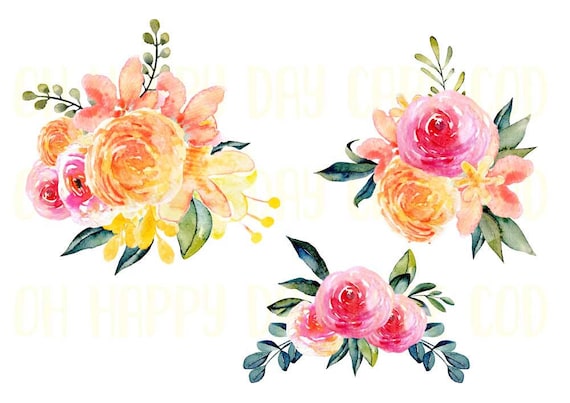 Pink Rose Clipart Flower Swag Watercolor Flowers Wedding - Etsy