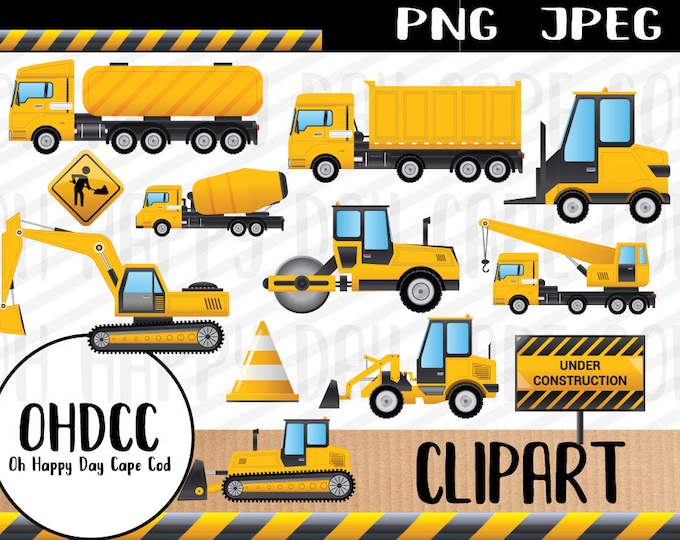 Construction Truck Clipart Set – Building Signs, DIY Graphics (digital ...