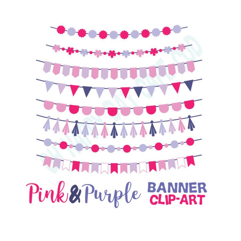 Clipart Pink Purple Banners Pennant Bunting Instant Download Invitation ...