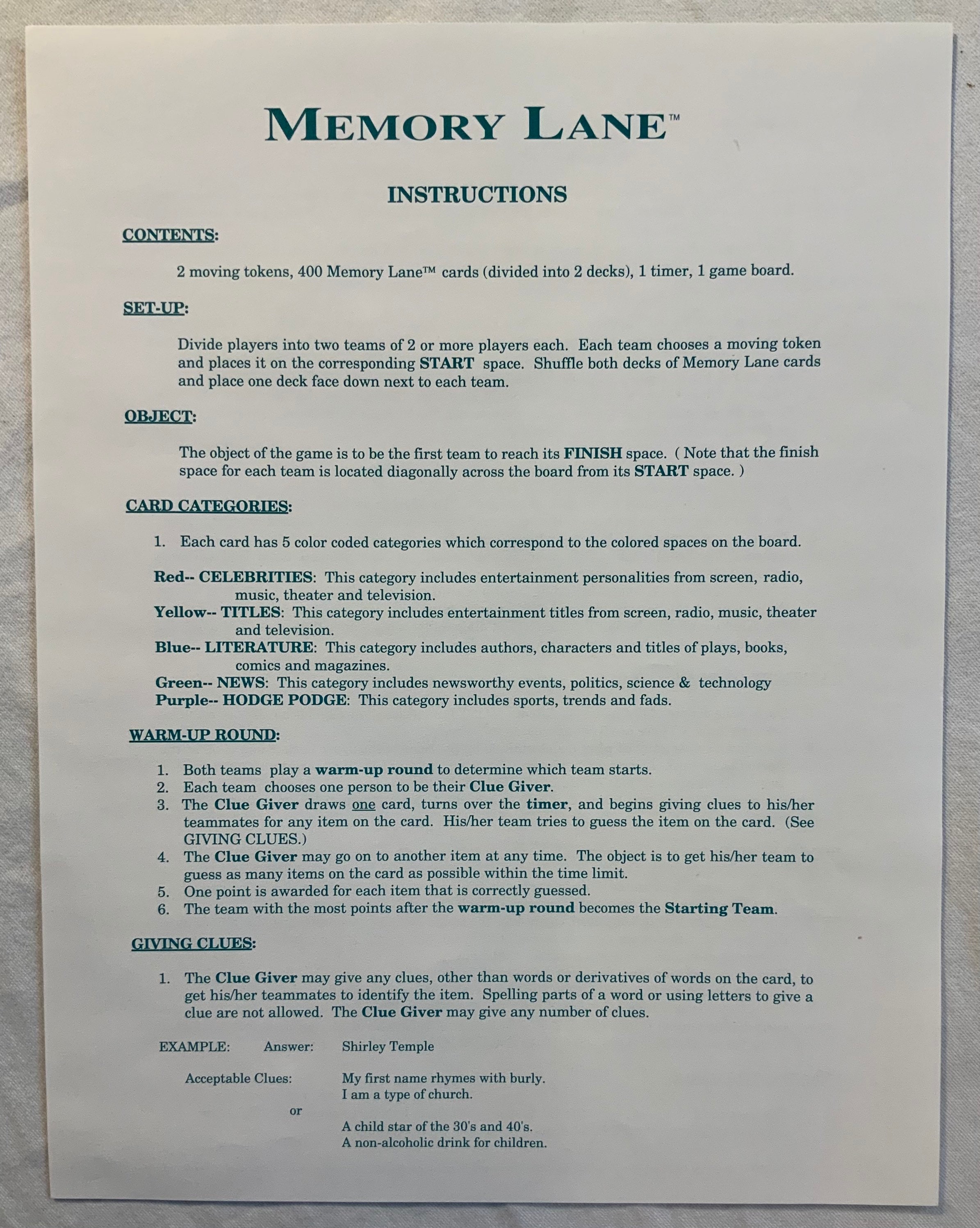 Memory Lane Vintage Board Game University Games 1990 | Etsy