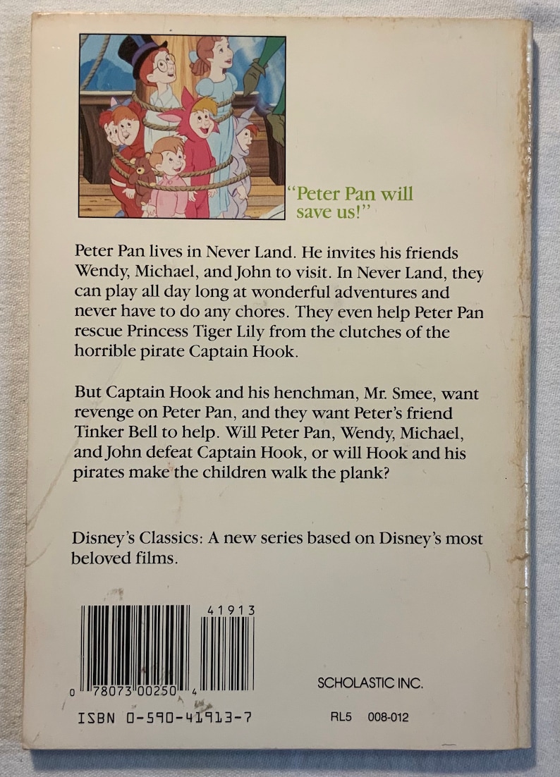 Walt Disney’s Classic Peter Pan Adapted by Jan Carr Scholastic Paper Back Book Club Edition 1989 ...