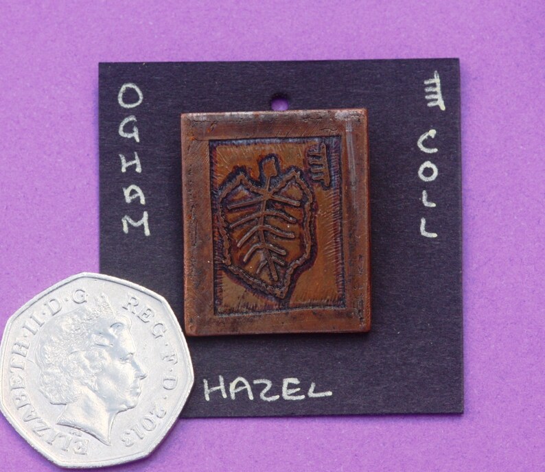 Coll Ogham Pendant. Chunky Copper Pendant. Hazel Leaf Pendant. Druid ...
