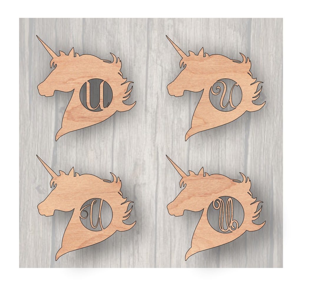 Unicorn Monogram. Unfinished Wood Cutout. Wood Cutout. Laser Cutout ...
