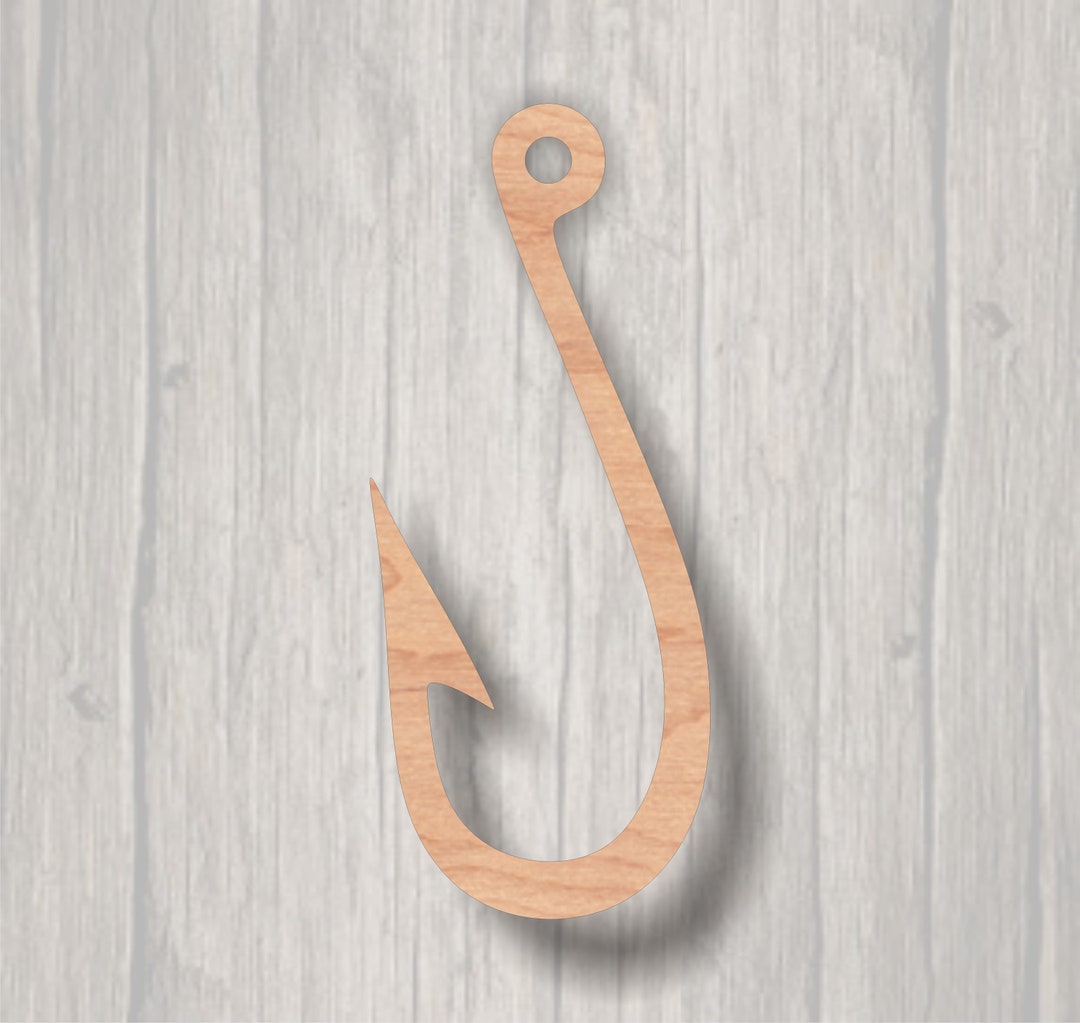Fish Hook.unfinished Wood Cutout. Wreath Accent. Wood Cutout. Laser ...