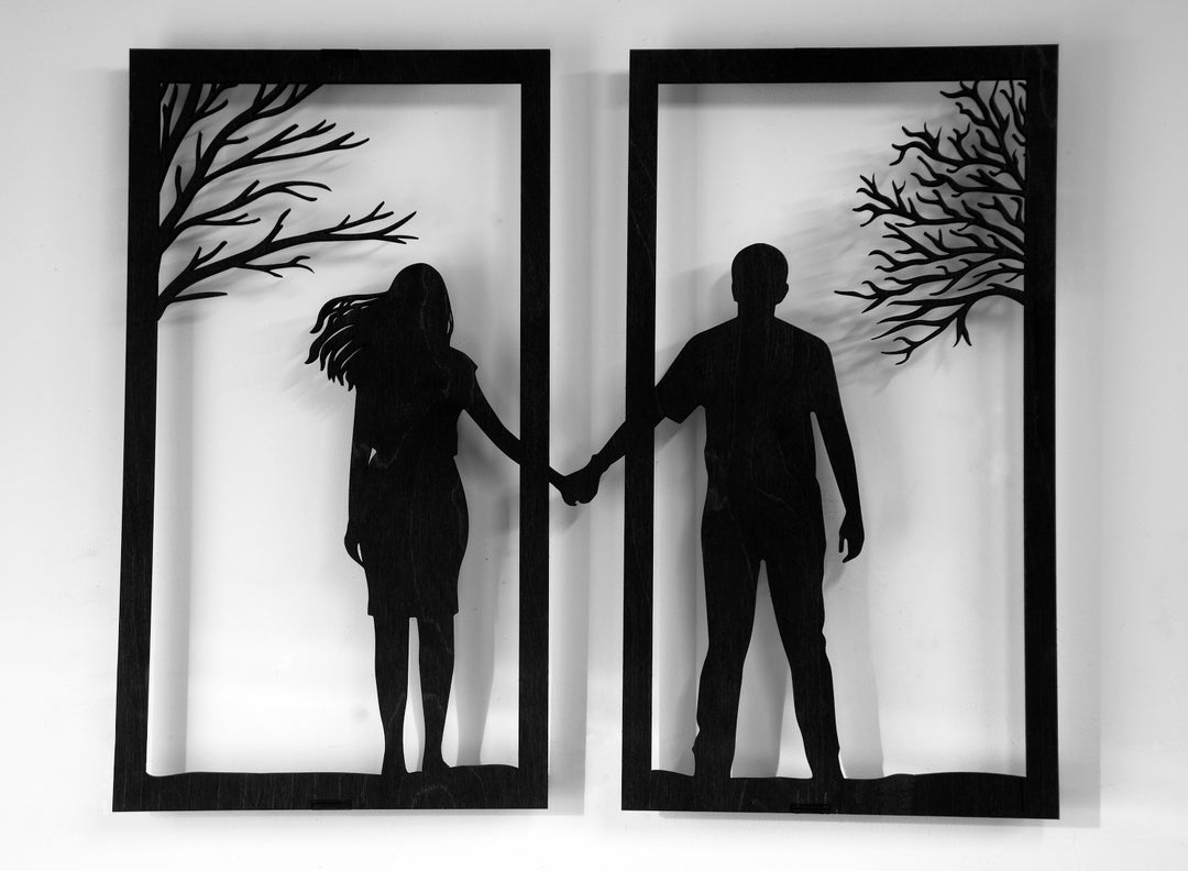 Boy Loves Girl Silhouette Wall Art, Holding Hands Outside the Frame - Etsy