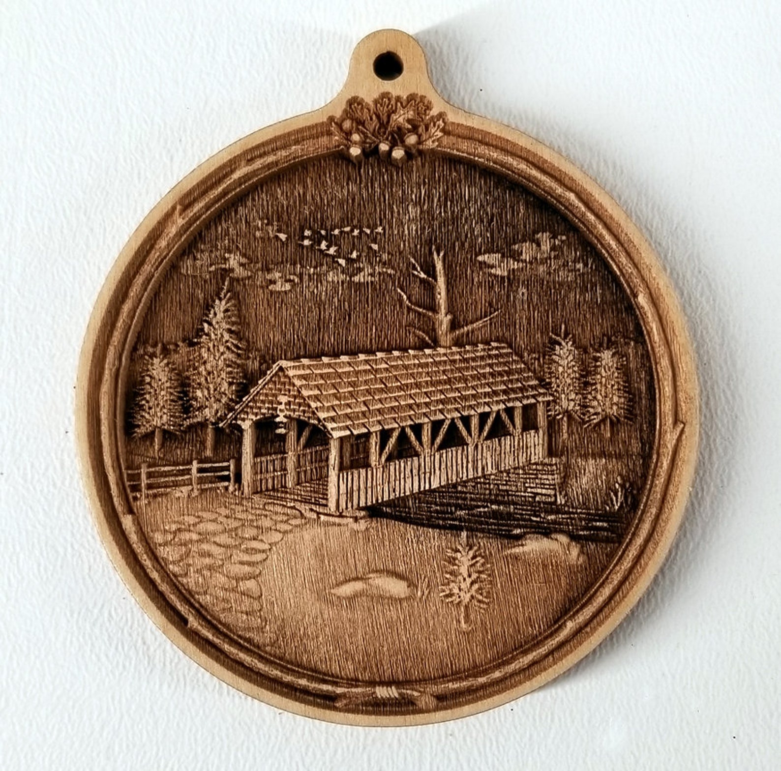 3D Ornaments. Covered Bridge Ornament. . Laser Engraved. Unfinished ...