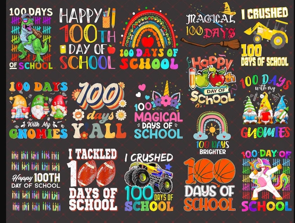 100 Days of School PNG Bundle, 100th Day of School Png, 100 Days Png ...