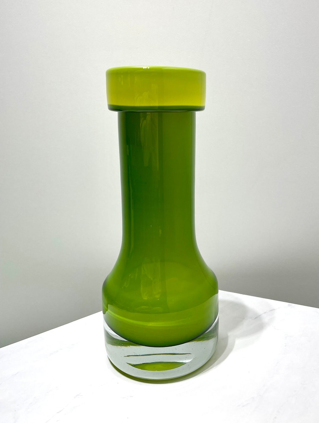 Bo Borgstrom for Aseda Glasbruk Yellow-green Cased Glass Vase Model B5 ...