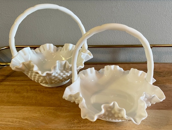 Vintage Fenton White Milk Glass Basket//collectible Glass - Etsy