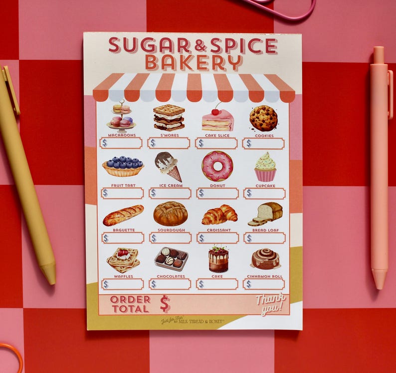 Pretend Play Notepads – Bakery, Coffee Shop & Ice Cream Order Set ...