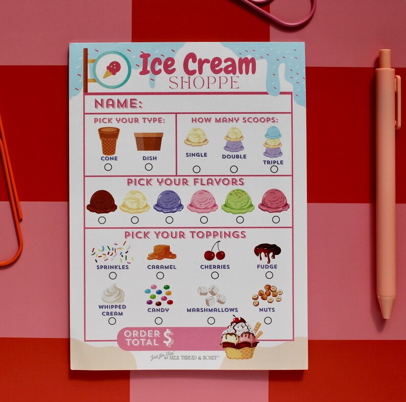 Pretend Play Notepads – Bakery, Coffee Shop & Ice Cream Order Set ...