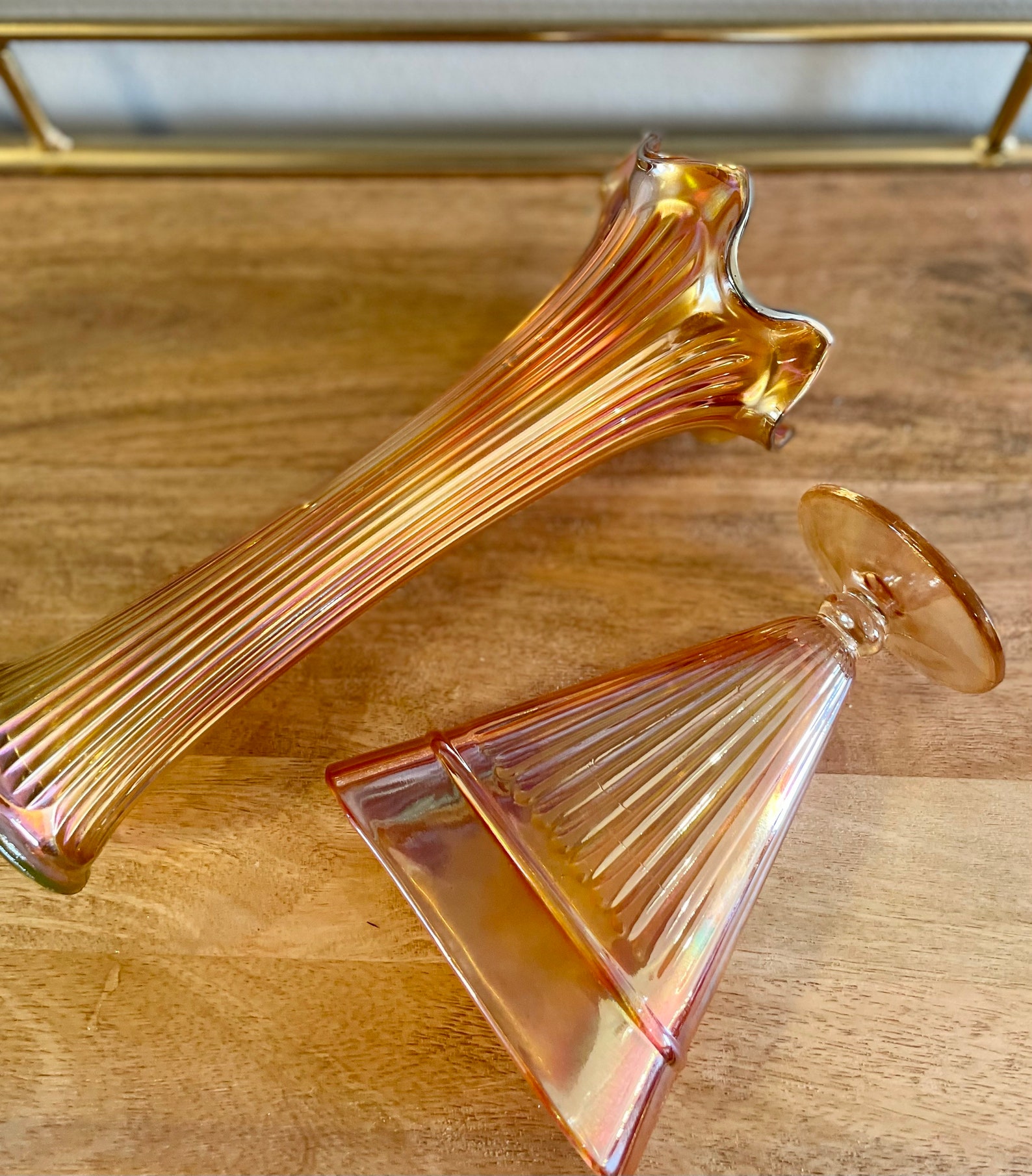 Antique 1920s Dugan Adams Rib Marigold Fan Vase//iridescent | Etsy