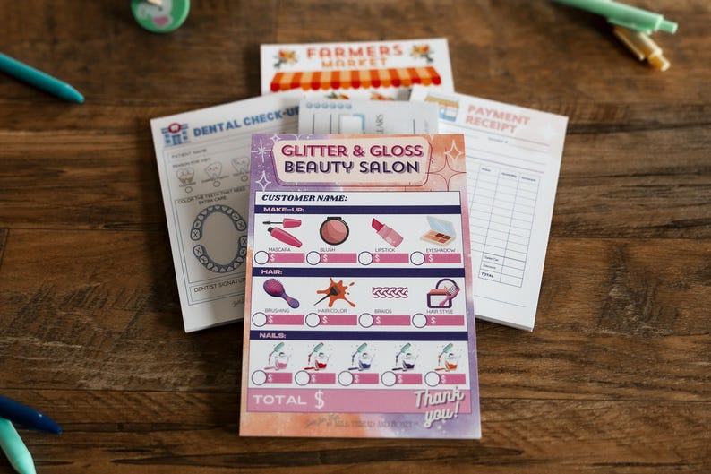 Kids Pretend Play Notepads: 8 Creative Themes - Ticket, Report Card ...