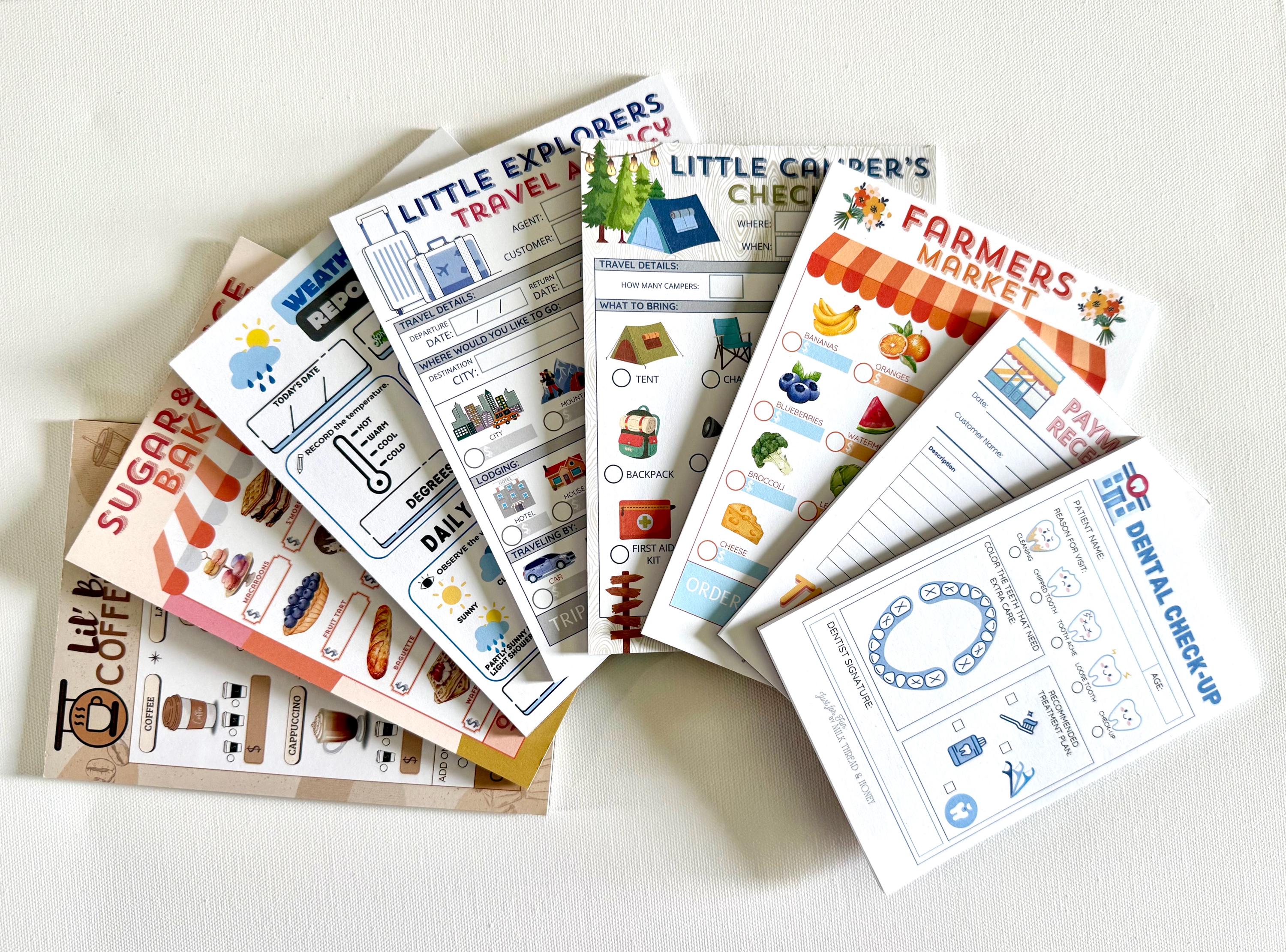 Pretend Play Notepads for Kids – 8 Pack Bakery, Coffee Shop, Dentist ...