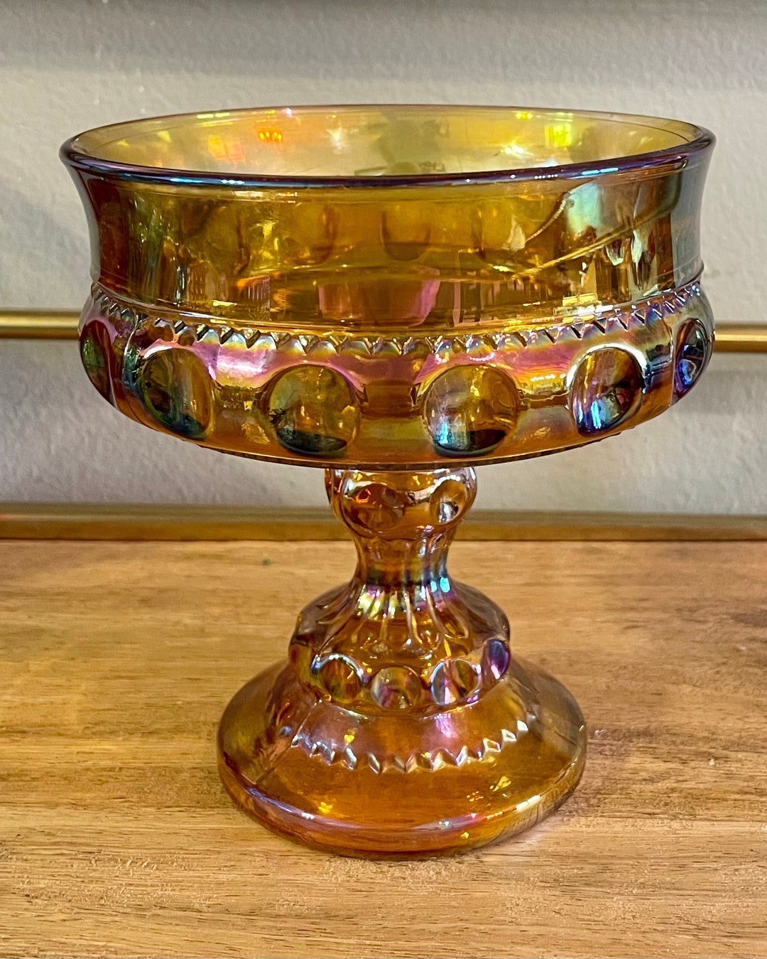Indiana Marigold Carnival Glass Kings Crown Thumbprint Candy Dish - Etsy