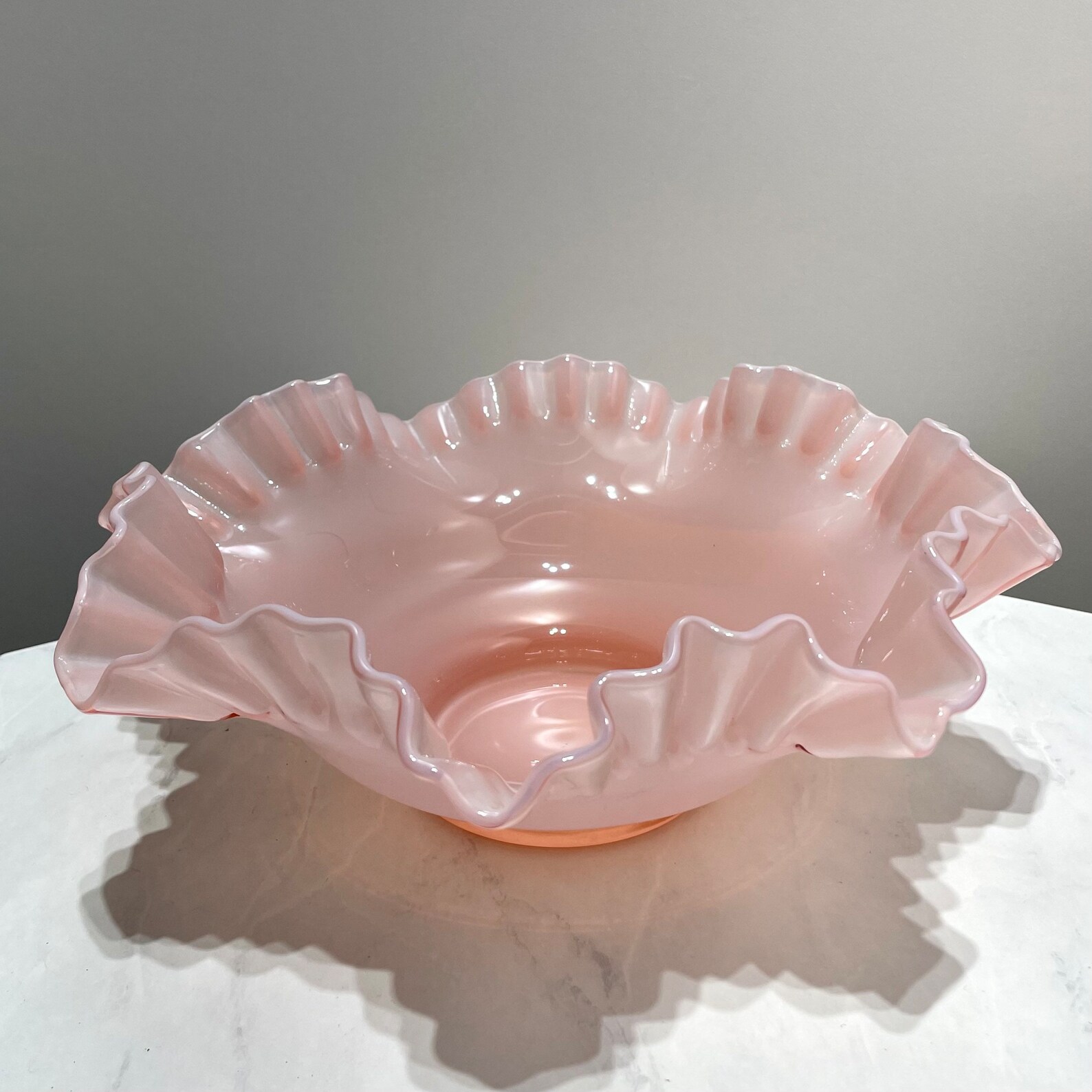 Fenton Glass Rose Pink Ruffled Crimped Brides Basket or - Etsy