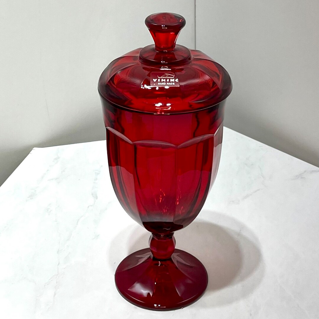 Viking Ruby Red Epic Lidded Compote Dish//vintage Candy Dish C.1960s ...