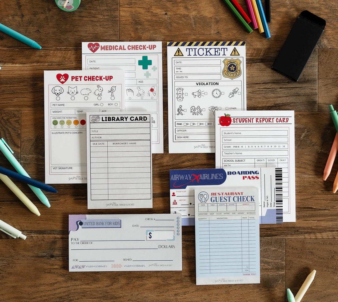 Pretend Play Notepads for Kids – 8 Pack Doctor, Vet, Teacher, Police ...