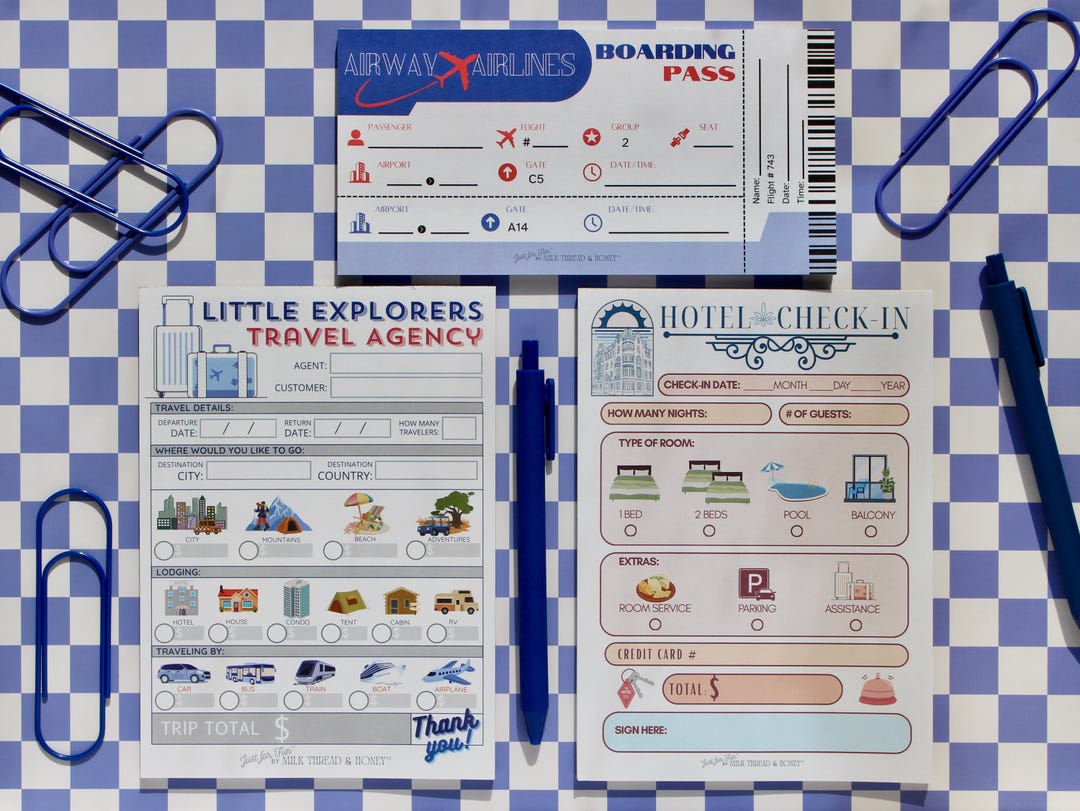 Pretend Play Travel Notepads for Kids – Boarding Pass, Hotel Check-in ...