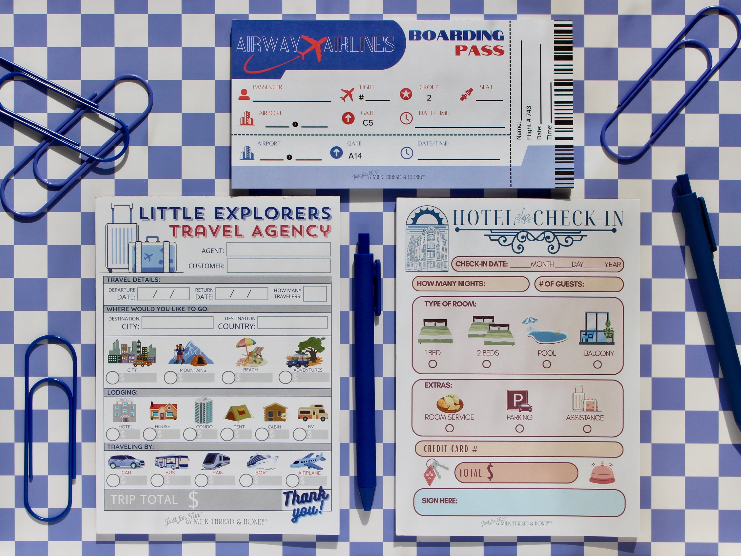 Pretend Play Travel Notepads for Kids – Boarding Pass, Hotel Check-in ...