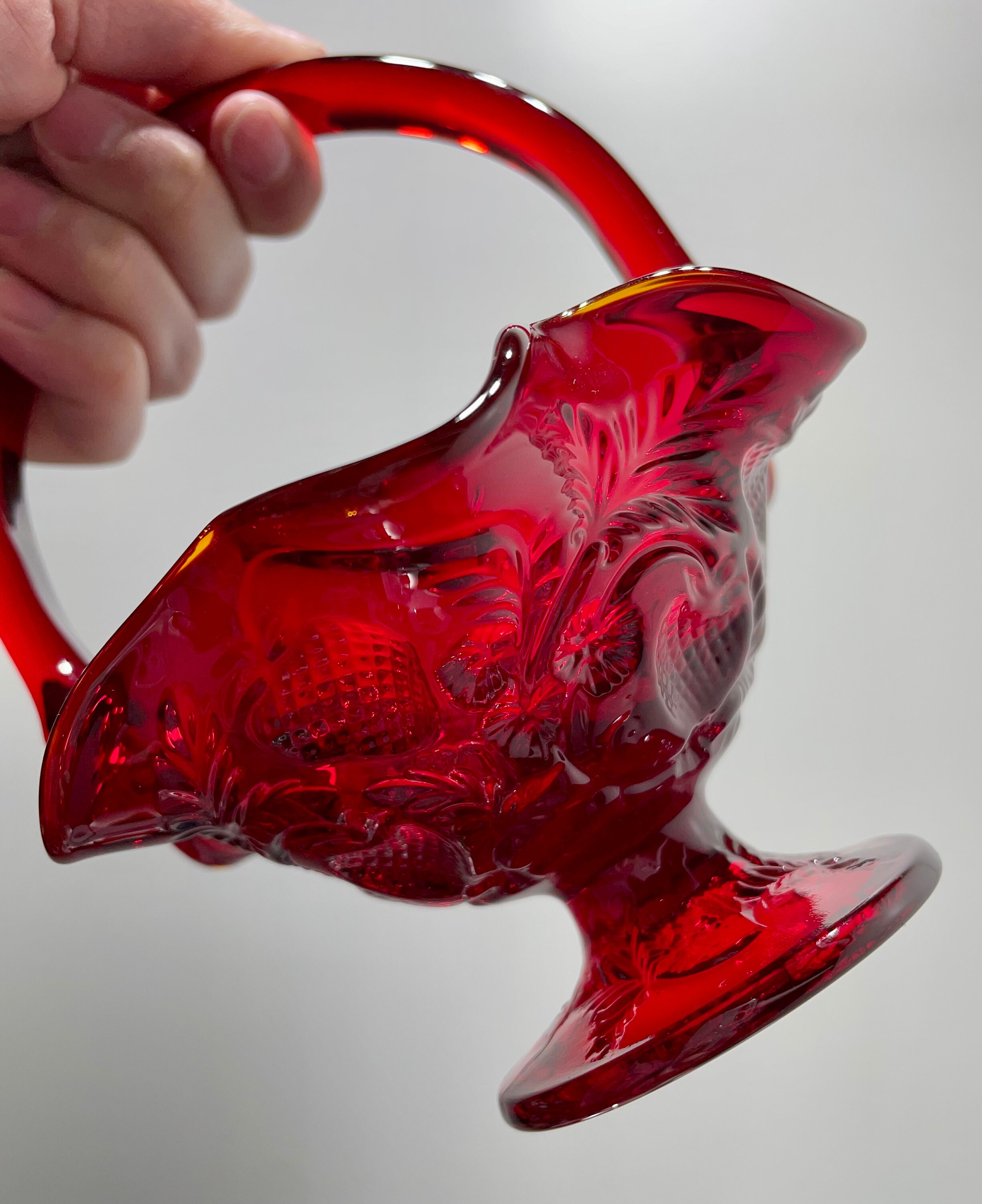 Fenton Inverted Strawberry Mini Glass Baskets/vintage Red & - Etsy