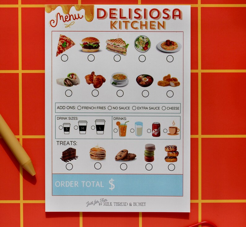 Pretend Play Notepads for Kids – Restaurant Menu, Pizza Order & Guest ...