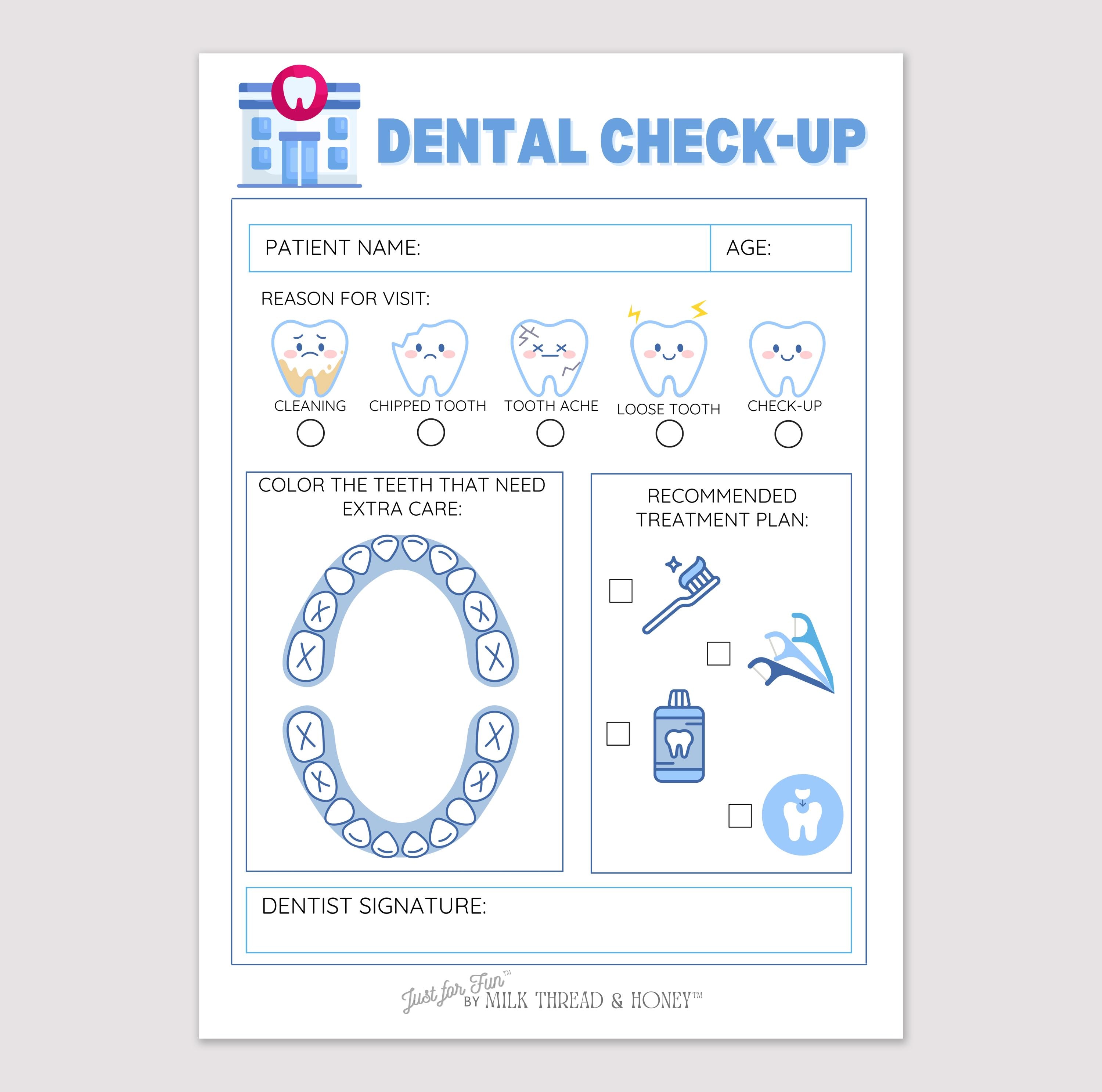 Pretend Play Dentist Check-up Notepad - Kids Dental Role Play Pad - Etsy