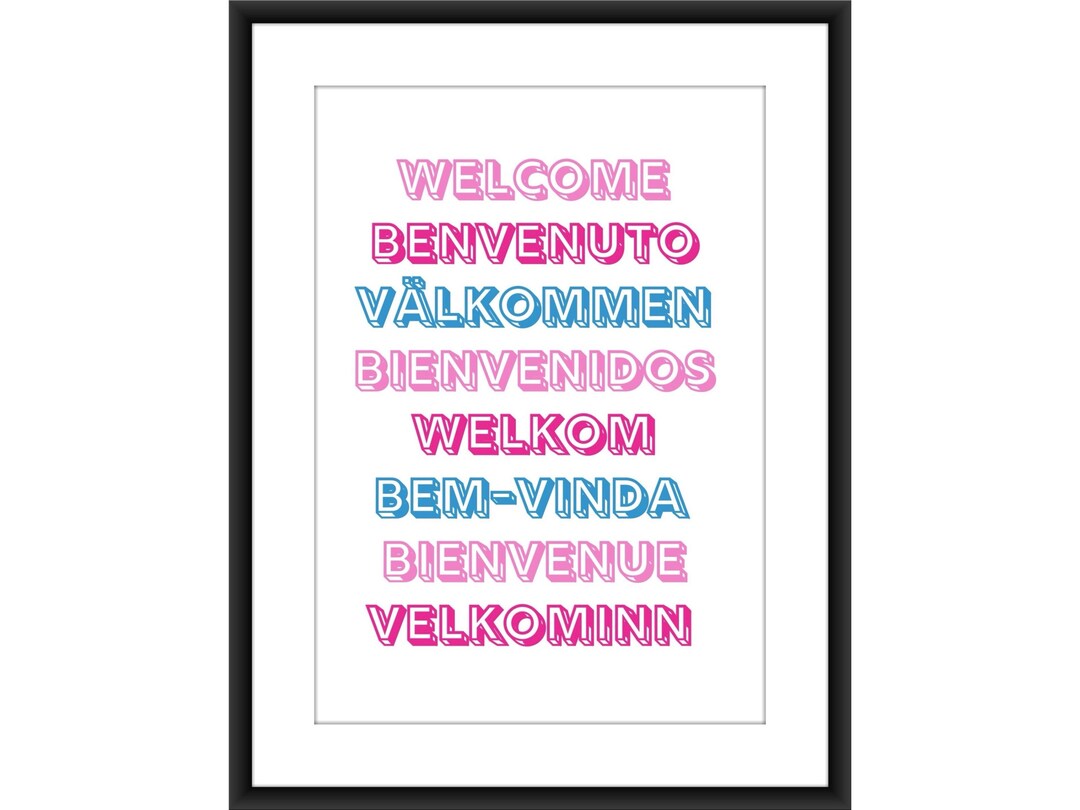 Welcome Home Sign Languages A4 Poster, Pink Bold Text, Phrase,wall ...