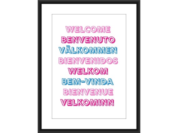 Welcome Home Sign Languages A4 Poster Pink Bold Text - Etsy