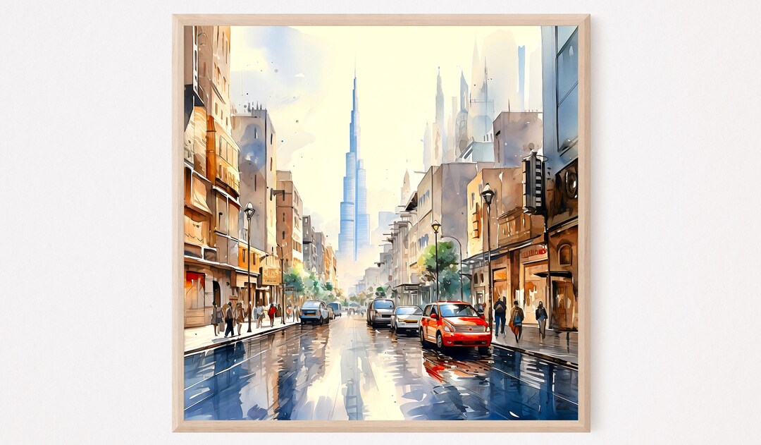 Dubai Watercolor Art, Skyline Art Print, Modern Arabian Jewel Poster ...