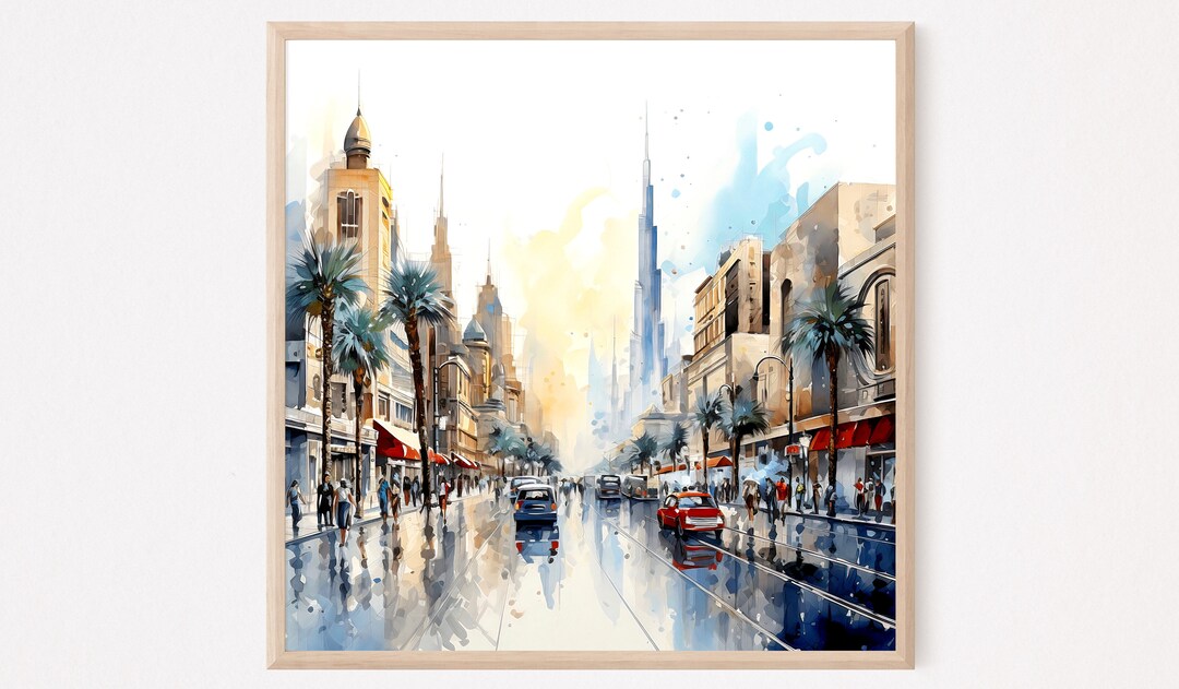 Dubai Watercolor Art Skyline Art Print Modern Arabian Jewel - Etsy