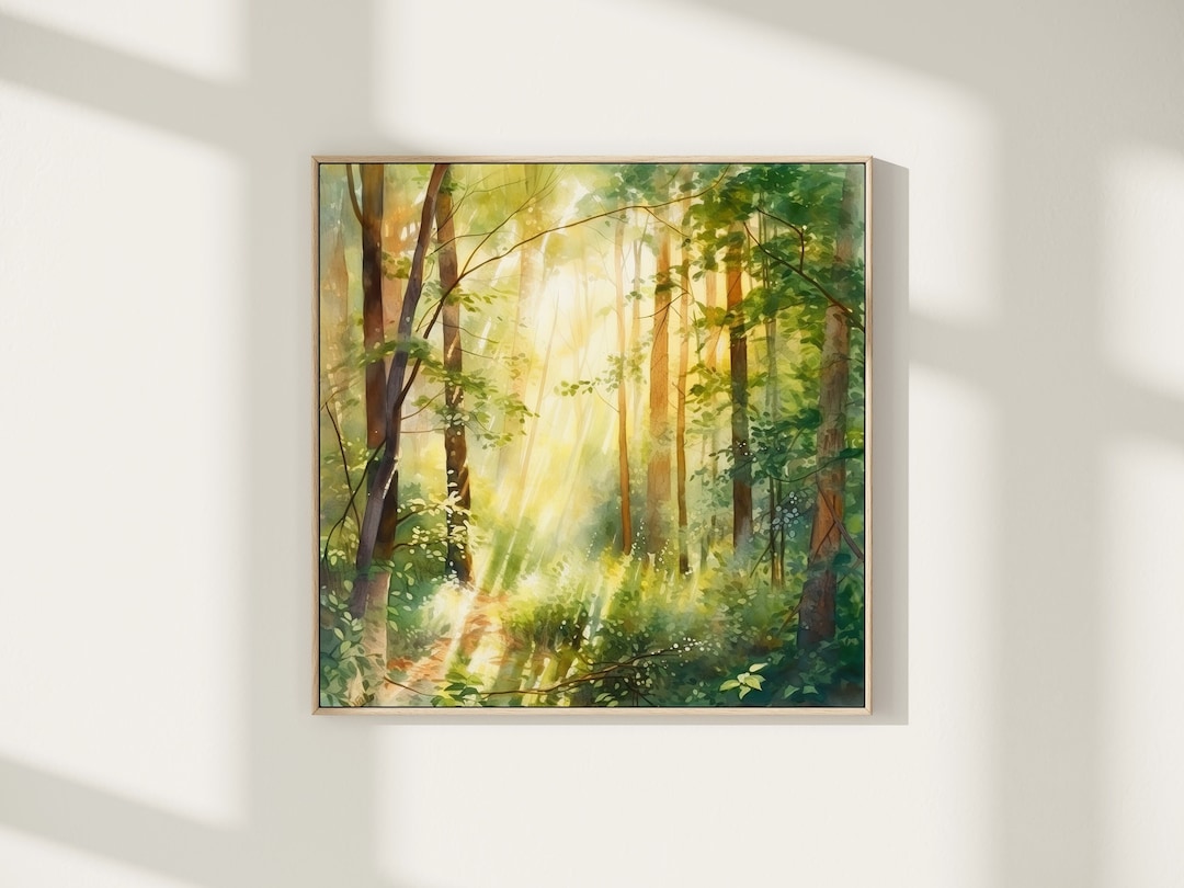 Forest With Sunbeams Landscape Art Print, Landscape Art, Vibrant Color ...