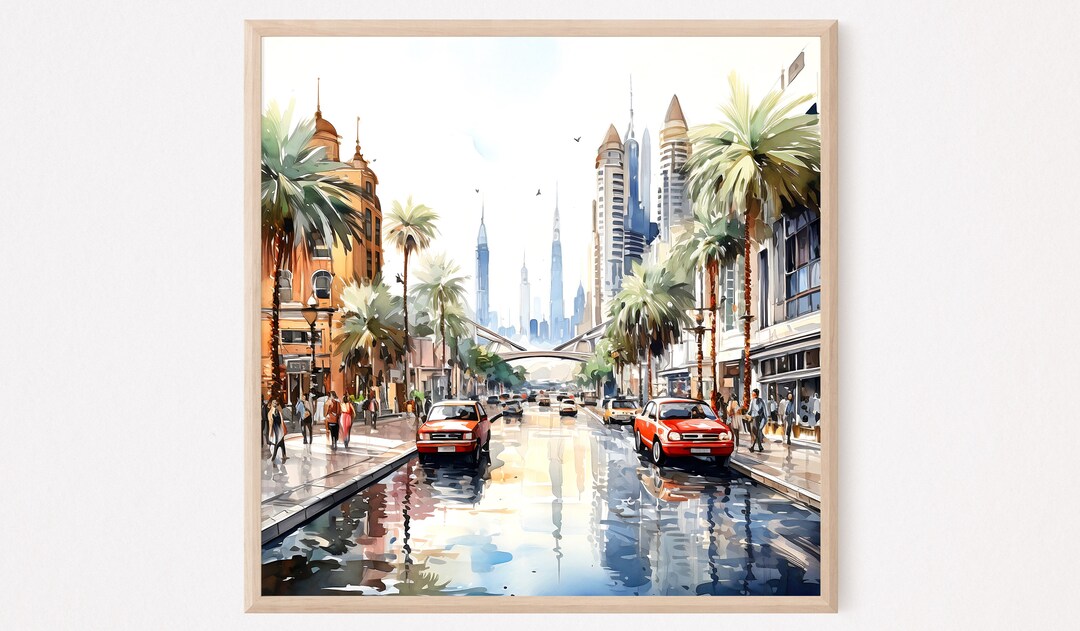 Dubai Watercolor Art, Skyline Art Print, Modern Arabian Jewel Poster ...