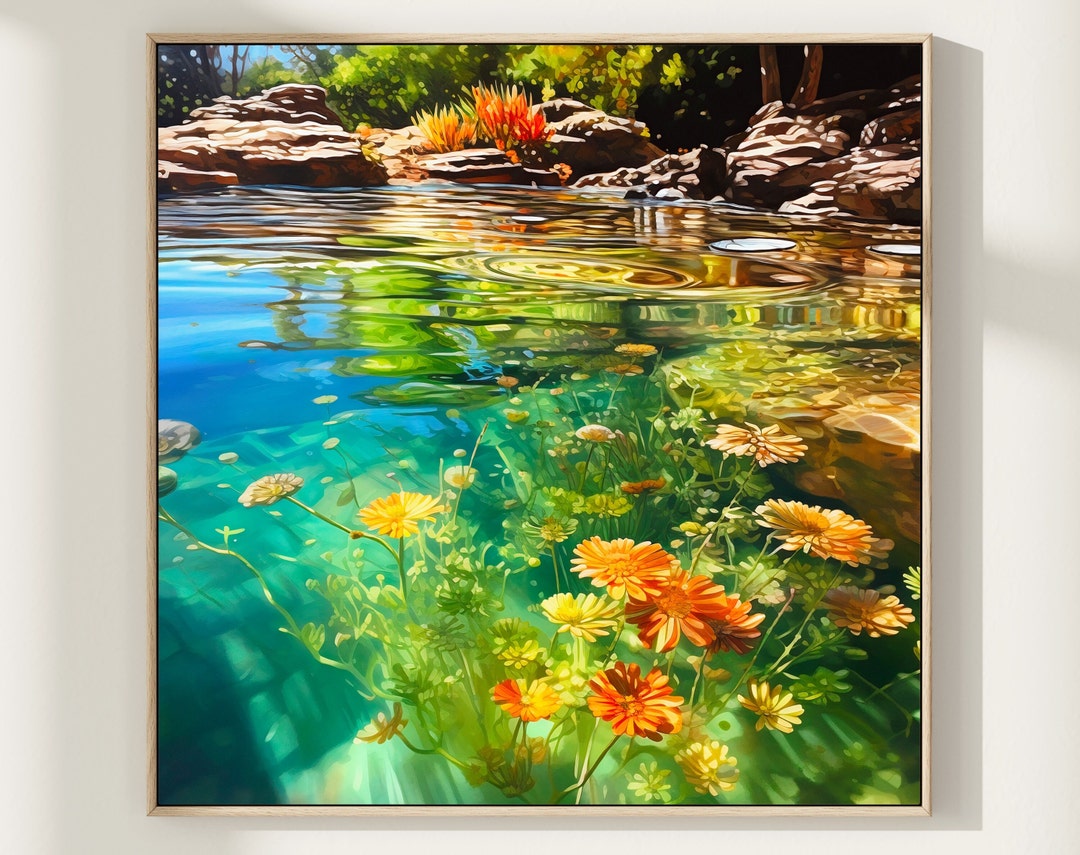 Lake View Watercolor Painting Art Print, Underwater Wall Art, Rocks by ...