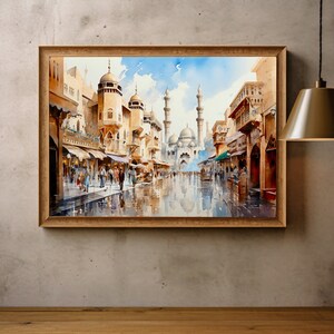 Dubai Gold Souks Watercolor Painting Art Print, Dubai United Arab ...