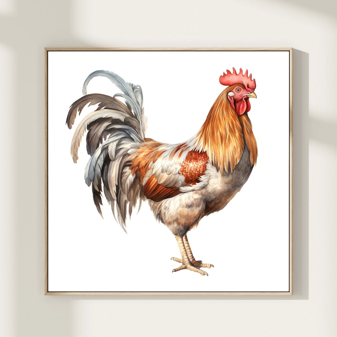 Rooster Square Neutral Watercolor Painting Art Art Print Home Decor ...
