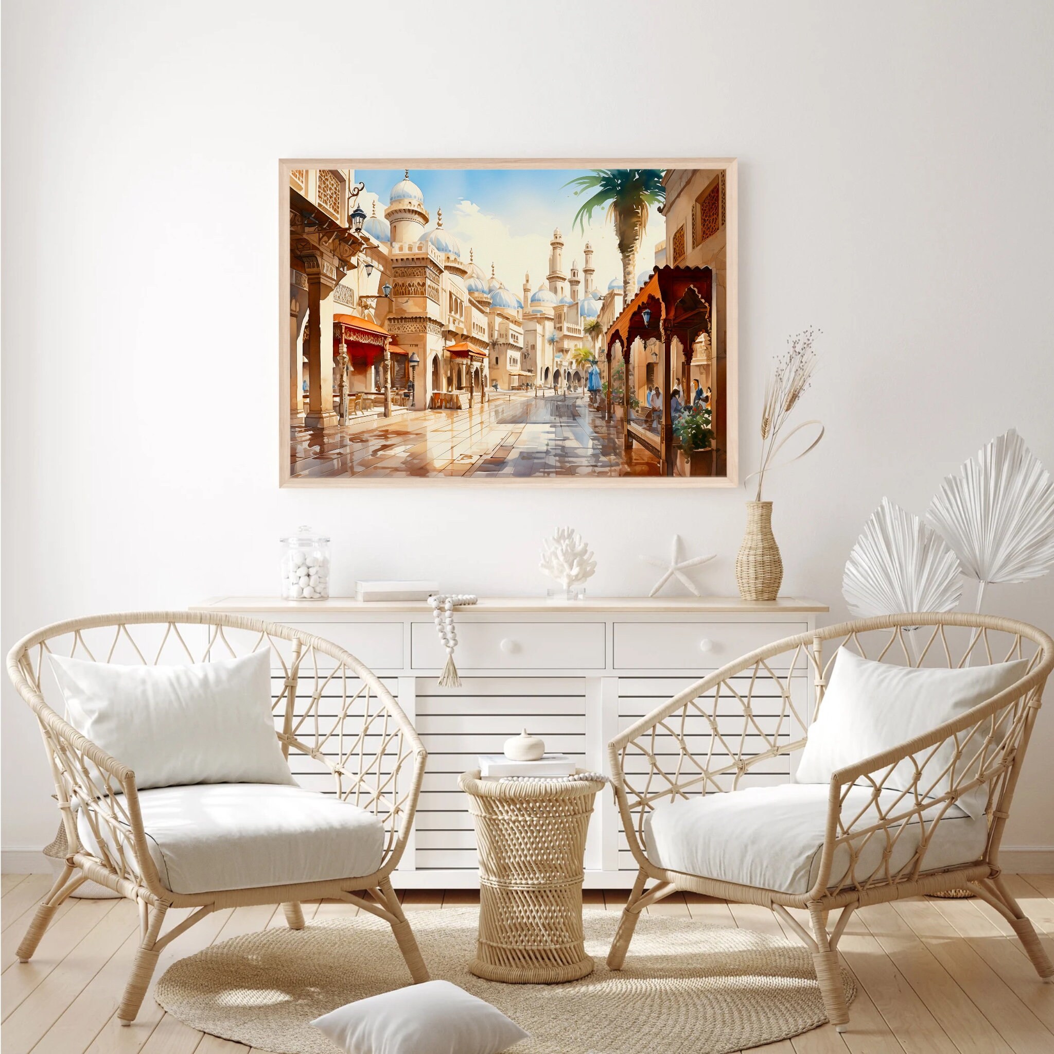 Dubai Gold Souks Watercolor Painting Art Print, Dubai United Arab ...