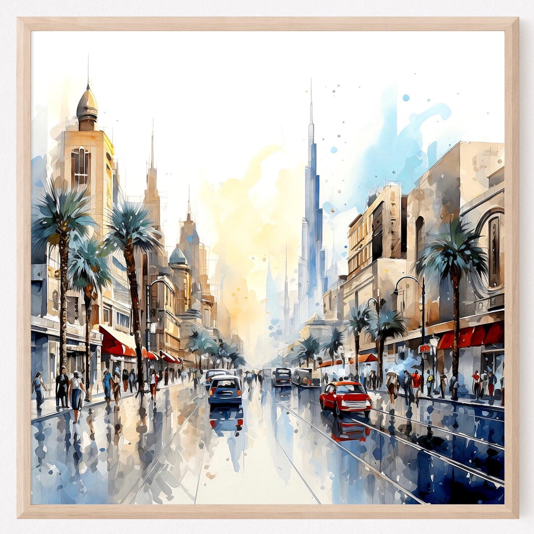 Dubai Watercolor Art, Skyline Art Print, Modern Arabian Jewel Poster ...