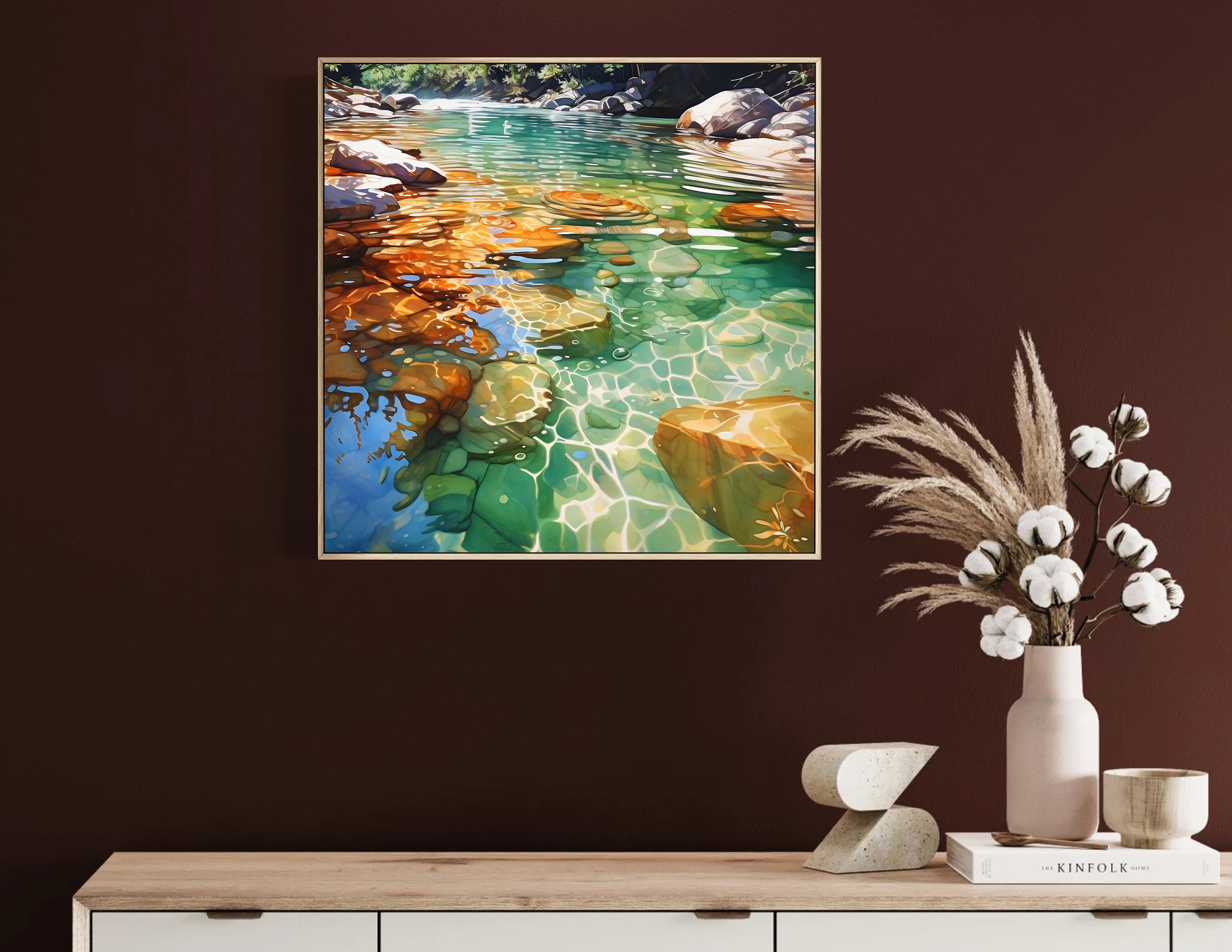 Lake View Watercolor Painting Art Print, Underwater Wall Art, Rocks by ...