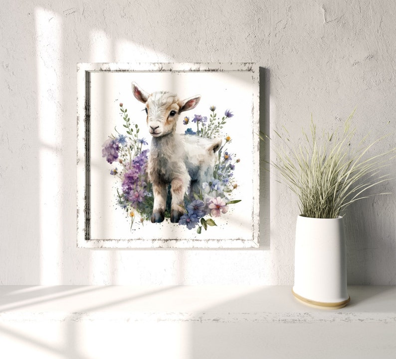 Watercolor Baby Goat With Flowers Painting Fine Art Print. GT - Etsy