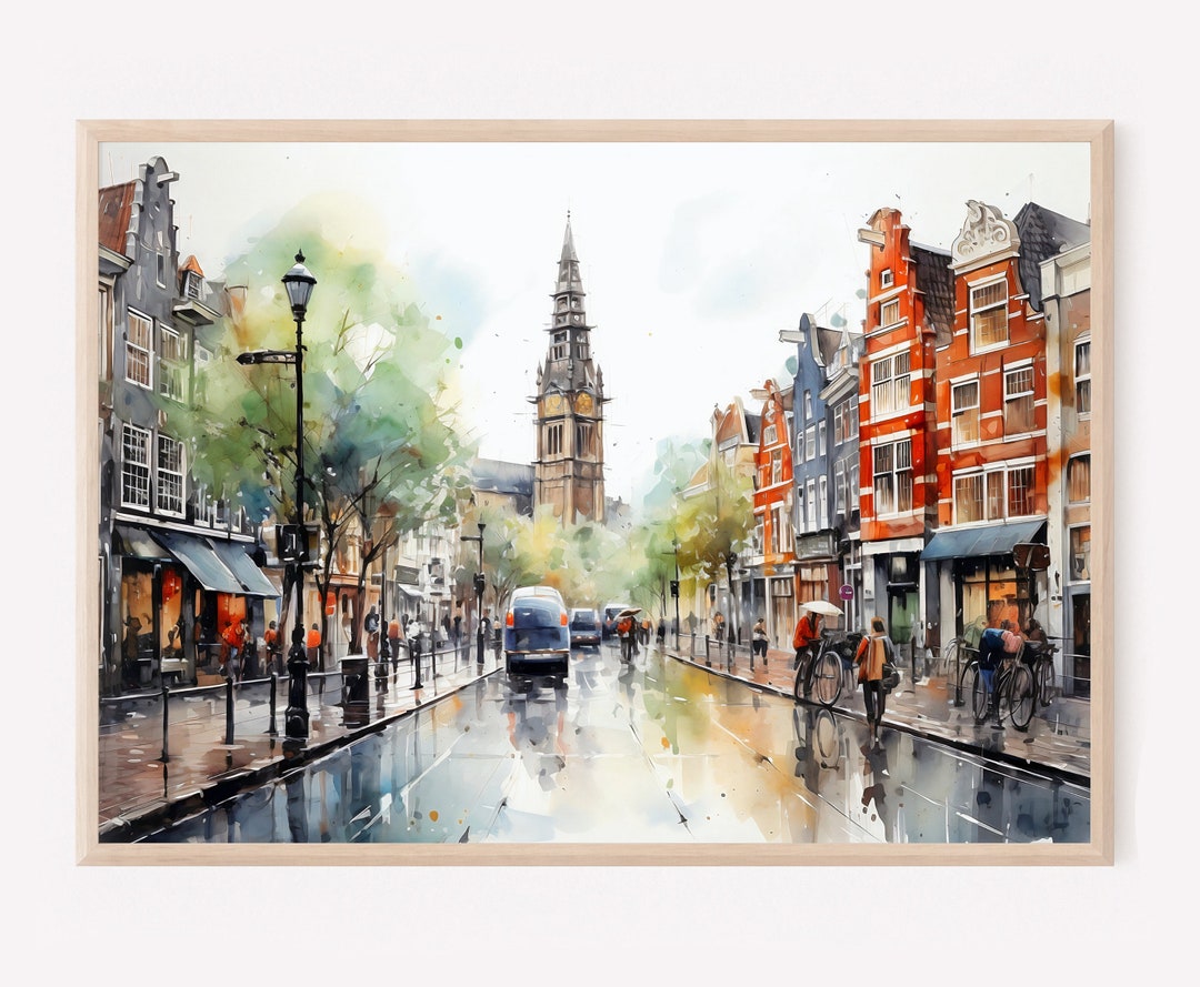 Amsterdam City Watercolor Painting Print, Netherlands Travel Poster ...