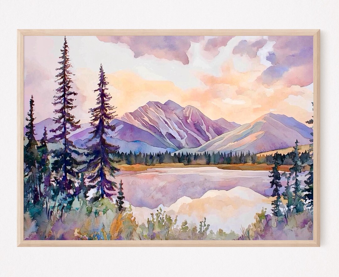 Yukon Canada Watercolor Painting Art Print Travel Poster Mountain Wall ...
