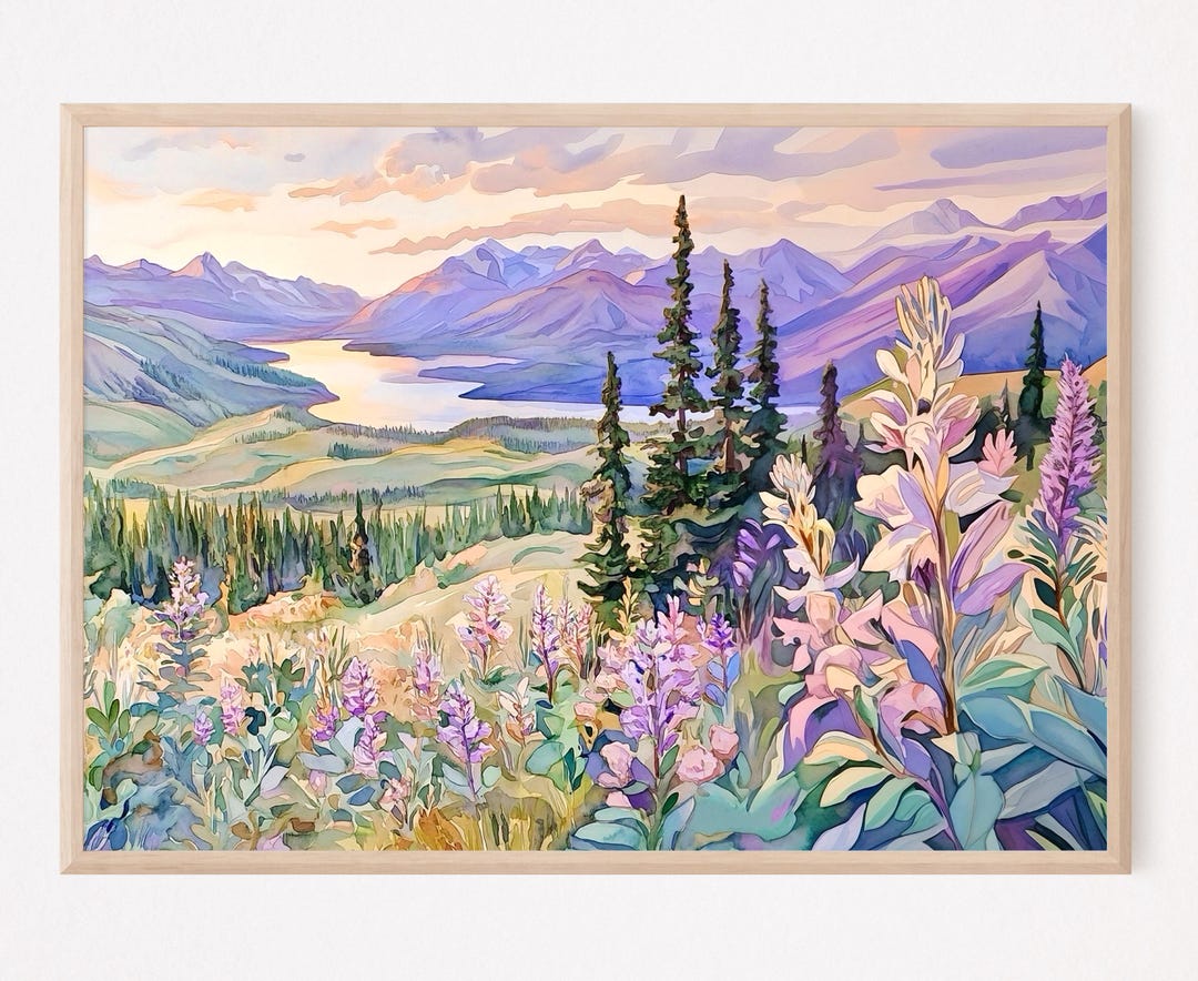 Yukon Canada Watercolor Painting Art Print Travel Poster Mountain Wall ...