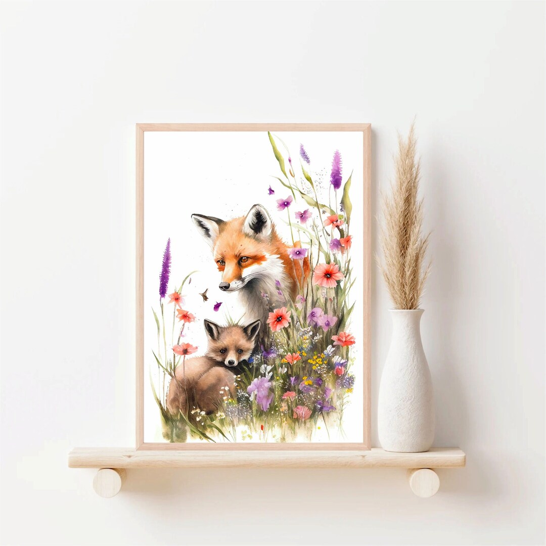 Mama Fox and Little Fox, Cute Animal Print, Mommy and Me, Nursery Room ...